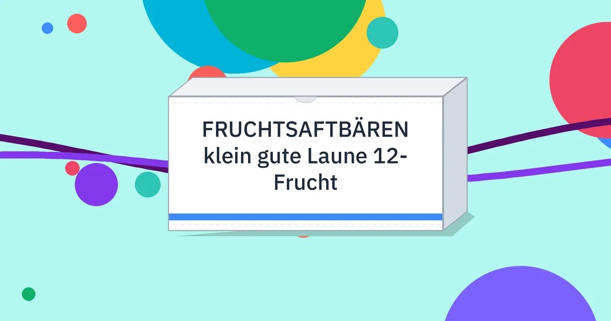 Symbolbild: Packung mit der Aufschrift FRUCHTSAFTBÄREN klein gute Laune 12-Frucht (PZN 15374611) – Verfügbarkeit und Bezug in Apotheken in Frankfurt am Main