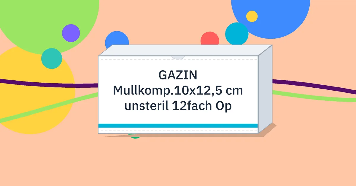 Symbolbild: Packung mit der Aufschrift GAZIN Mullkomp.10x12,5 cm unsteril 12fach Op (PZN 17851618) – Verfügbarkeit und Bezug in Apotheken in Frankfurt am Main