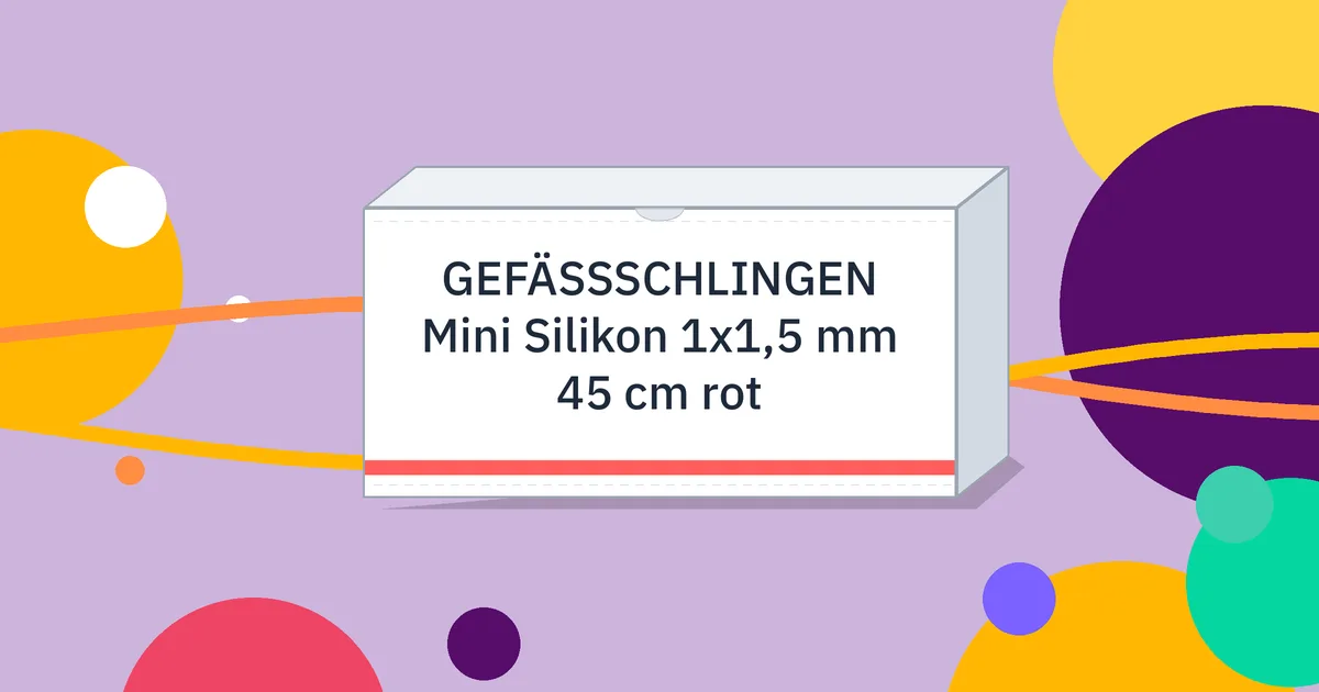 Symbolbild: Packung mit der Aufschrift GEFÄSSSCHLINGEN Mini Silikon 1x1,5 mm 45 cm rot (PZN 04500745) – Verfügbarkeit und Bezug in Apotheken in Frankfurt am Main