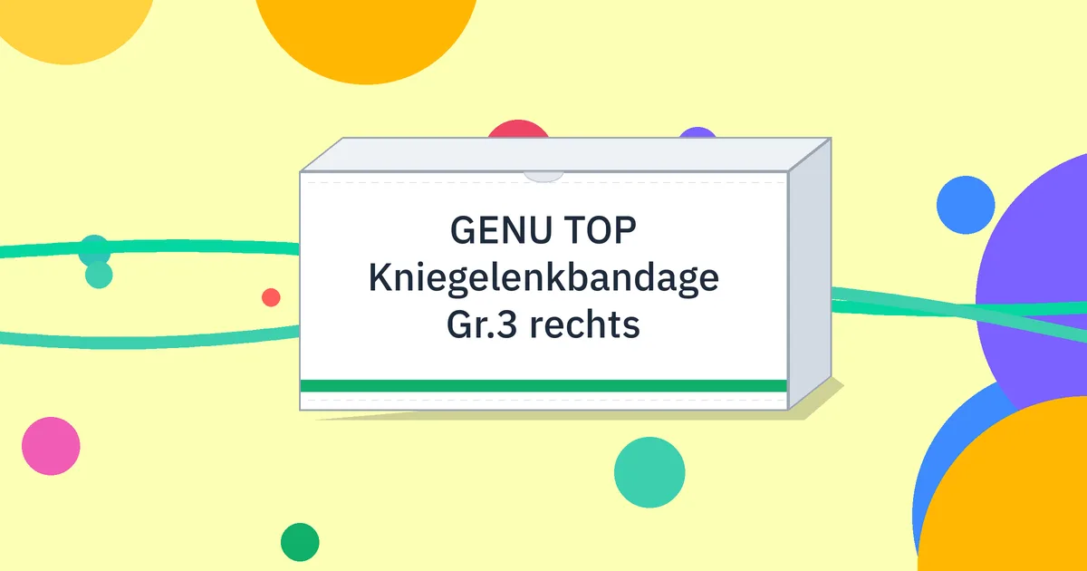 Symbolbild: Packung mit der Aufschrift GENU TOP Kniegelenkbandage Gr.3 rechts (PZN 05046018) – Verfügbarkeit und Bezug in Apotheken in Frankfurt am Main