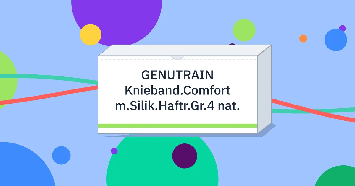Symbolbild: Packung mit der Aufschrift GENUTRAIN Knieband.Comfort m.Silik.Haftr.Gr.4 nat. (PZN 12517323) – Verfügbarkeit und Bezug in Apotheken in Frankfurt am Main