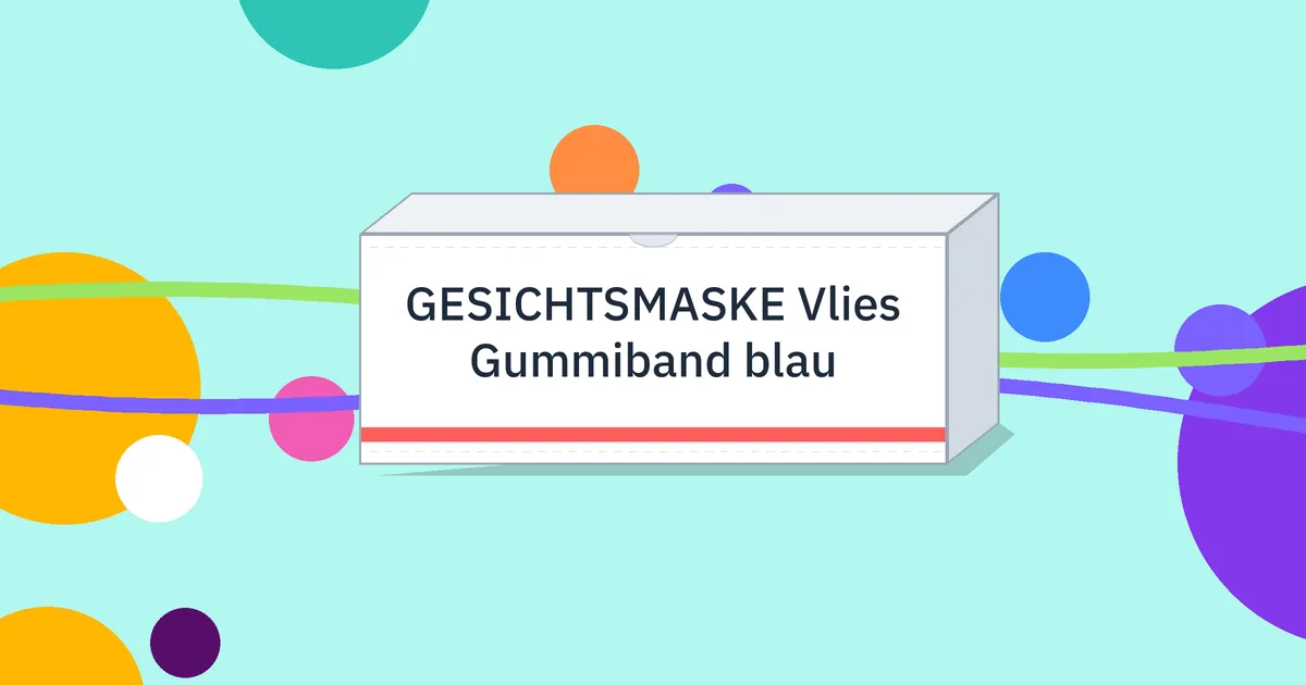 Symbolbild: Packung mit der Aufschrift GESICHTSMASKE Vlies Gummiband blau (PZN 14265481) – Verfügbarkeit und Bezug in Apotheken in Frankfurt am Main