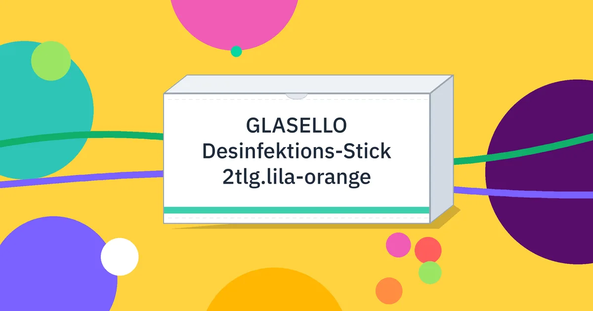 Symbolbild: Packung mit der Aufschrift GLASELLO Desinfektions-Stick 2tlg.lila-orange (PZN 12602709) – Verfügbarkeit und Bezug in Apotheken in Frankfurt am Main