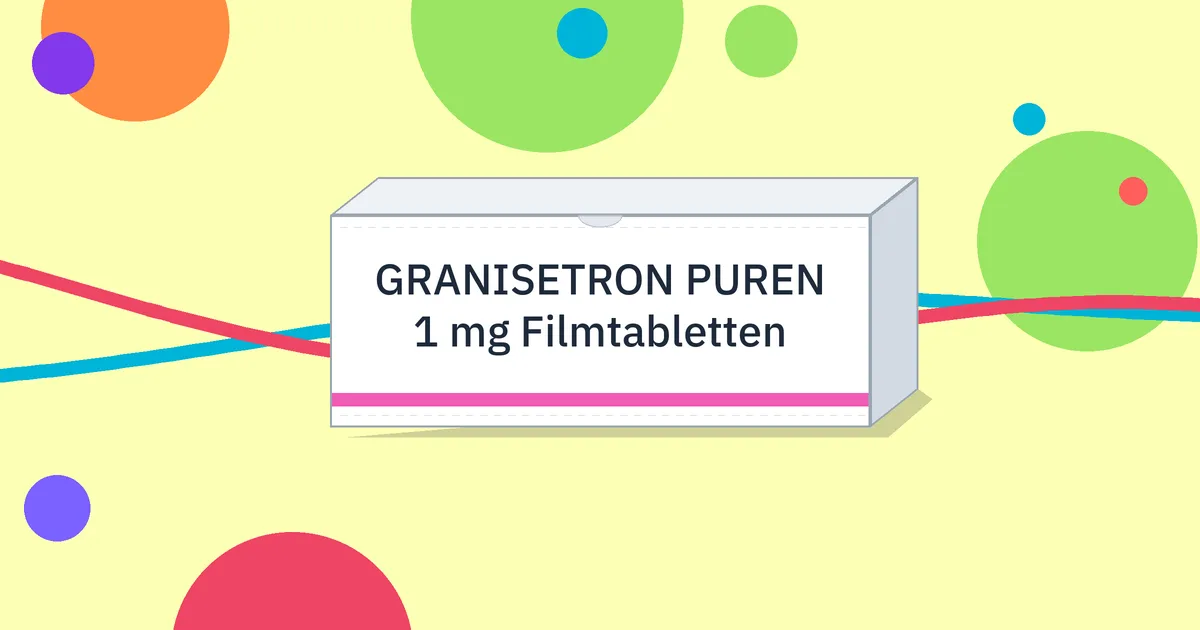 Symbolbild: Packung mit der Aufschrift GRANISETRON PUREN 1 mg Filmtabletten (PZN 11354899) – Verfügbarkeit und Bezug in Apotheken in Frankfurt am Main