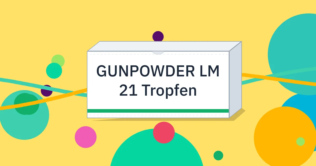 Symbolbild: Packung mit der Aufschrift GUNPOWDER LM 21 Tropfen (PZN 15823730) – Verfügbarkeit und Bezug in Apotheken in Frankfurt am Main