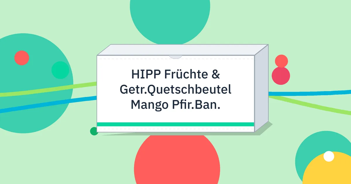 Symbolbild: Packung mit der Aufschrift HIPP Früchte & Getr.Quetschbeutel Mango Pfir.Ban. (PZN 15386471) – Verfügbarkeit und Bezug in Apotheken in Frankfurt am Main