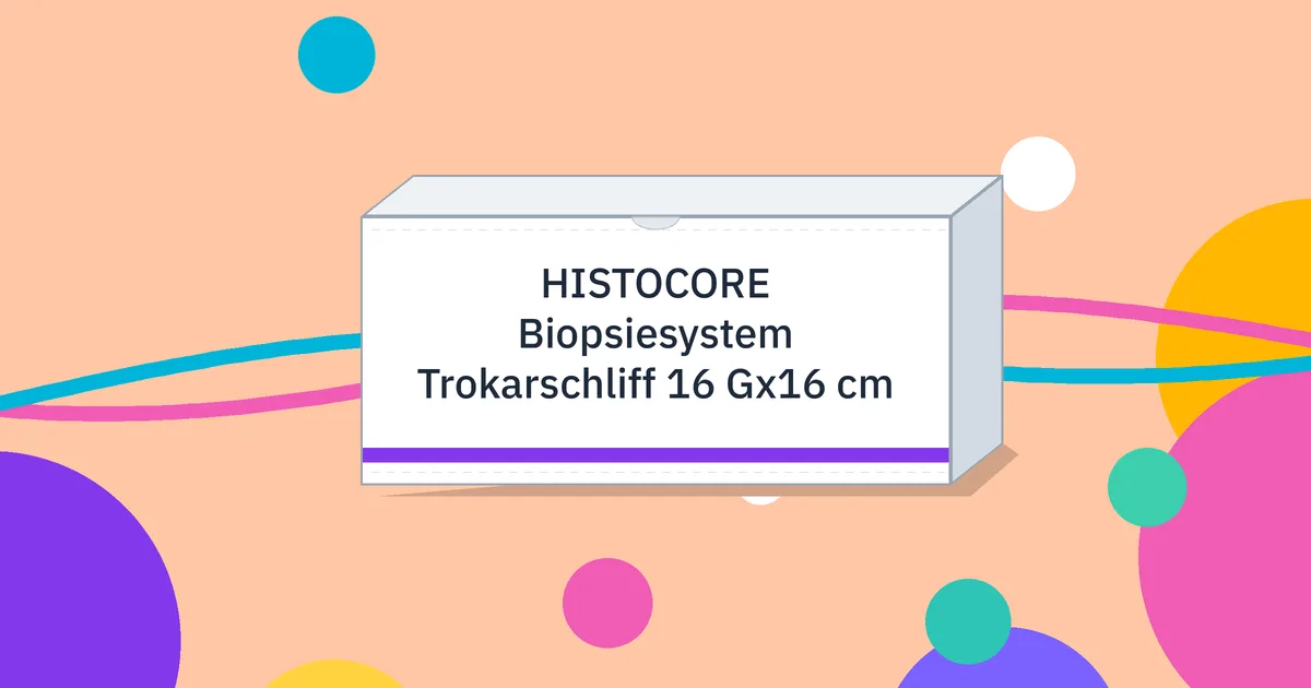 Symbolbild: Packung mit der Aufschrift HISTOCORE Biopsiesystem Trokarschliff 16 Gx16 cm (PZN 18794035) – Verfügbarkeit und Bezug in Apotheken in Frankfurt am Main