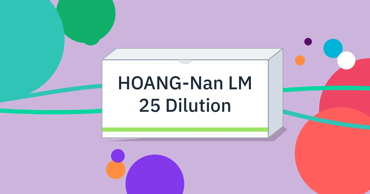 Symbolbild: Packung mit der Aufschrift HOANG-Nan LM 25 Dilution (PZN 12889421) – Verfügbarkeit und Bezug in Apotheken in Frankfurt am Main