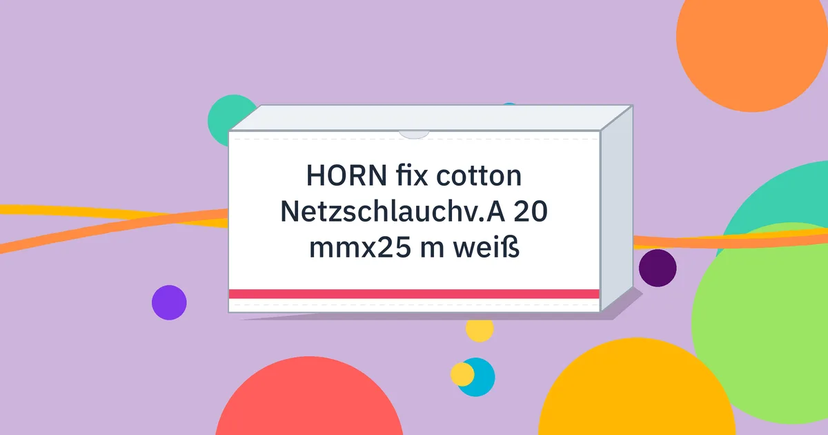 Symbolbild: Packung mit der Aufschrift HORN fix cotton Netzschlauchv.A 20 mmx25 m weiß (PZN 03762526) – Verfügbarkeit und Bezug in Apotheken in Frankfurt am Main