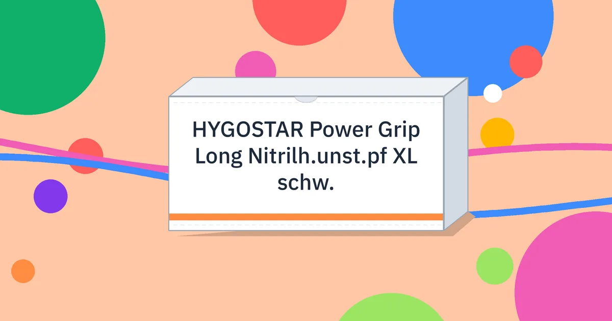 Symbolbild: Packung mit der Aufschrift HYGOSTAR Power Grip Long Nitrilh.unst.pf XL schw. (PZN 20774399) – Verfügbarkeit und Bezug in Apotheken in Frankfurt am Main