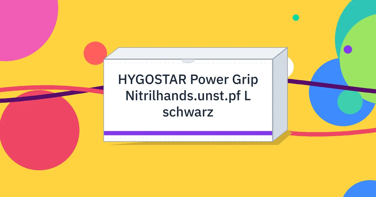 Symbolbild: Packung mit der Aufschrift HYGOSTAR Power Grip Nitrilhands.unst.pf L schwarz (PZN 20772791) – Verfügbarkeit und Bezug in Apotheken in Frankfurt am Main