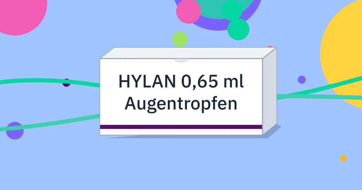 Symbolbild: Packung mit der Aufschrift HYLAN 0,65 ml Augentropfen (PZN 02724742) – Verfügbarkeit und Bezug in Apotheken in Frankfurt am Main