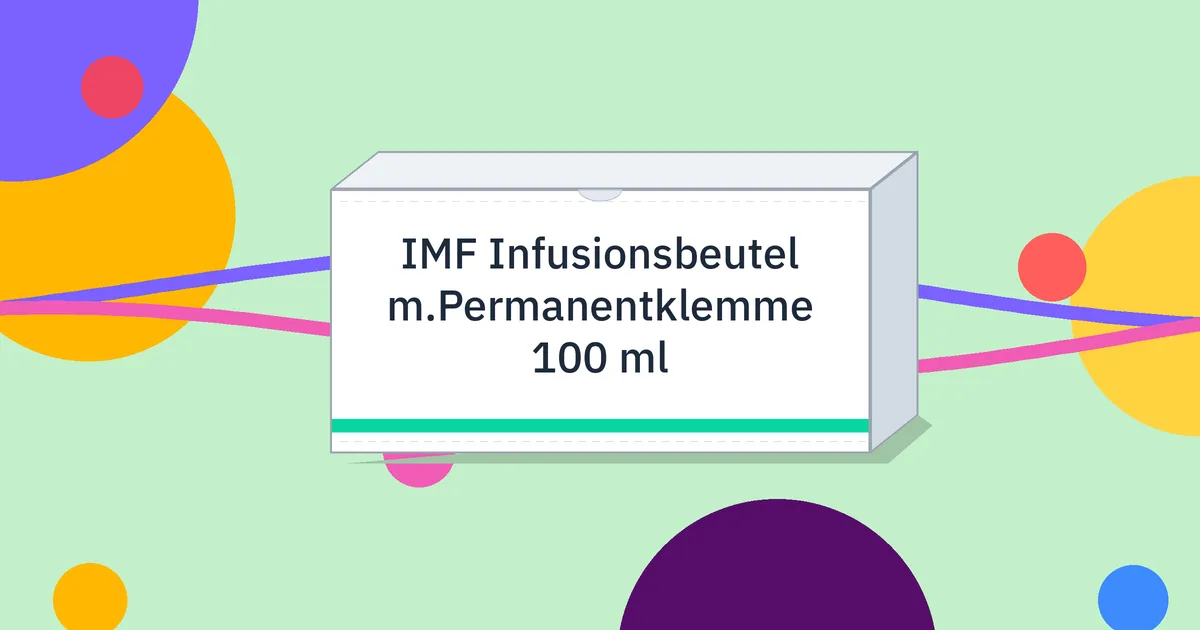 Symbolbild: Packung mit der Aufschrift IMF Infusionsbeutel m.Permanentklemme 100 ml (PZN 19986481) – Verfügbarkeit und Bezug in Apotheken in Frankfurt am Main