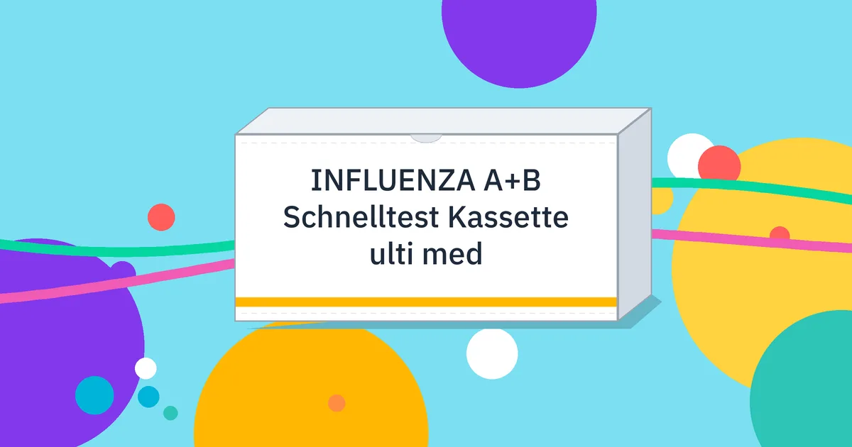 Symbolbild: Packung mit der Aufschrift INFLUENZA A+B Schnelltest Kassette ulti med (PZN 16763881) – Verfügbarkeit und Bezug in Apotheken in Frankfurt am Main