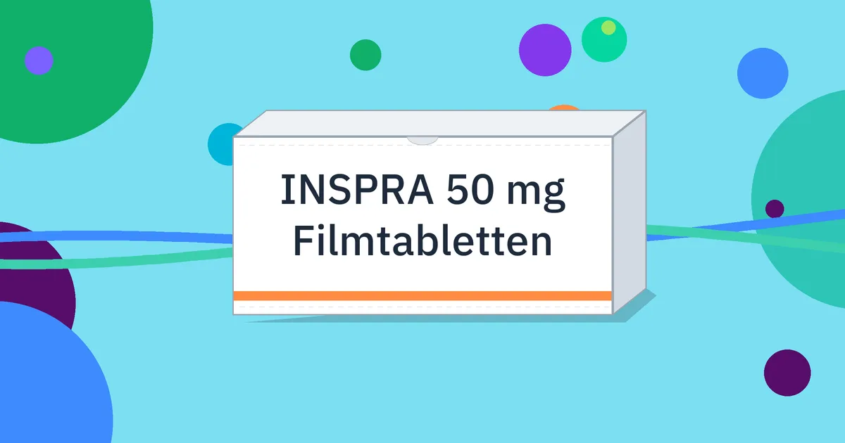 Symbolbild: Packung mit der Aufschrift INSPRA 50 mg Filmtabletten (PZN 02949292) – Verfügbarkeit und Bezug in Apotheken in Frankfurt am Main