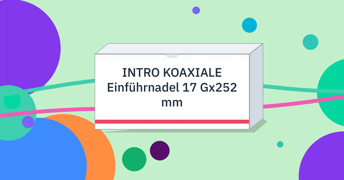 Symbolbild: Packung mit der Aufschrift INTRO KOAXIALE Einführnadel 17 Gx252 mm (PZN 19737217) – Verfügbarkeit und Bezug in Apotheken in Frankfurt am Main
