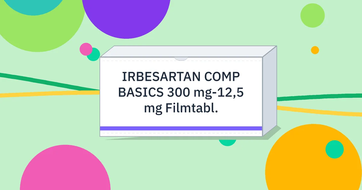Symbolbild: Packung mit der Aufschrift IRBESARTAN COMP BASICS 300 mg-12,5 mg Filmtabl. (PZN 02460094) – Verfügbarkeit und Bezug in Apotheken in Frankfurt am Main