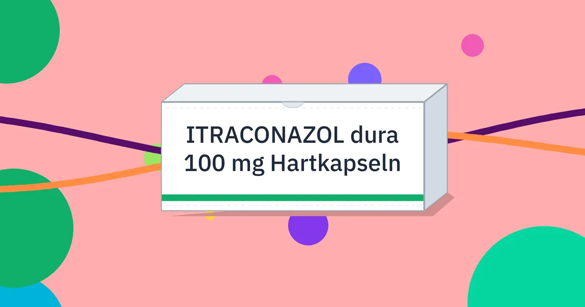 Symbolbild: Packung mit der Aufschrift ITRACONAZOL dura 100 mg Hartkapseln (PZN 05969088) – Verfügbarkeit und Bezug in Apotheken in Frankfurt am Main