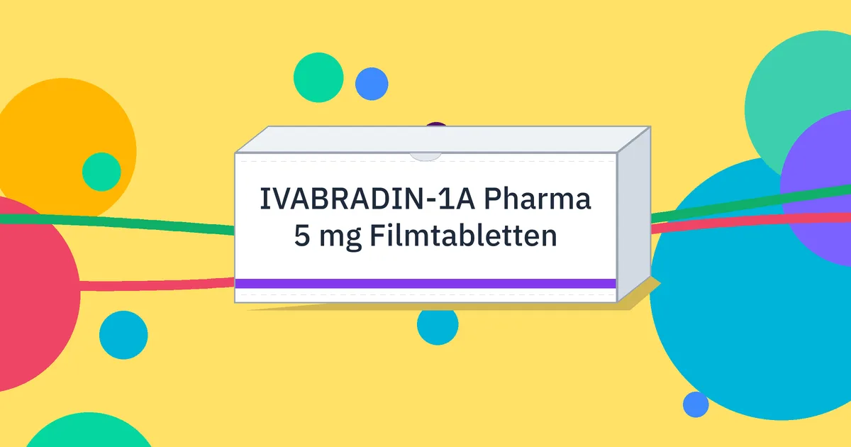 Symbolbild: Packung mit der Aufschrift IVABRADIN-1A Pharma 5 mg Filmtabletten (PZN 13830720) – Verfügbarkeit und Bezug in Apotheken in Frankfurt am Main