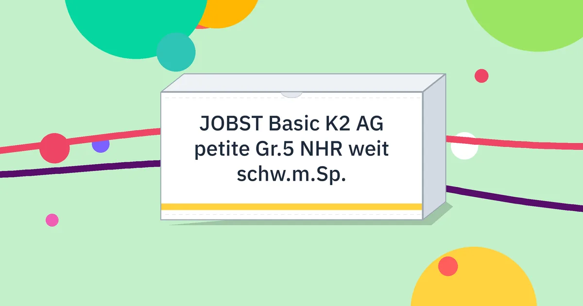 Symbolbild: Packung mit der Aufschrift JOBST Basic K2 AG petite Gr.5 NHR weit schw.m.Sp. (PZN 15311533) – Verfügbarkeit und Bezug in Apotheken in Frankfurt am Main