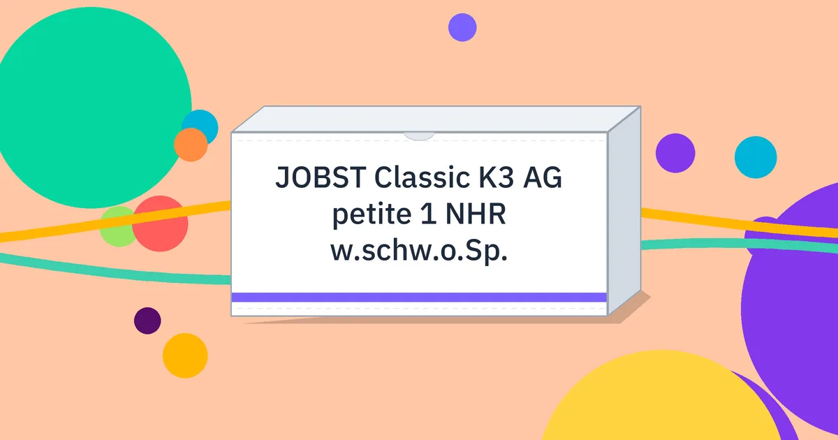 Symbolbild: Packung mit der Aufschrift JOBST Classic K3 AG petite 1 NHR w.schw.o.Sp. (PZN 13073153) – Verfügbarkeit und Bezug in Apotheken in Frankfurt am Main