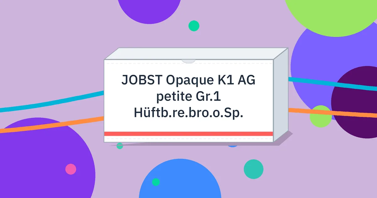 Symbolbild: Packung mit der Aufschrift JOBST Opaque K1 AG petite Gr.1 Hüftb.re.bro.o.Sp. (PZN 13099253) – Verfügbarkeit und Bezug in Apotheken in Frankfurt am Main