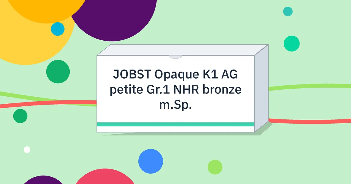 Symbolbild: Packung mit der Aufschrift JOBST Opaque K1 AG petite Gr.1 NHR bronze m.Sp. (PZN 13084228) – Verfügbarkeit und Bezug in Apotheken in Frankfurt am Main