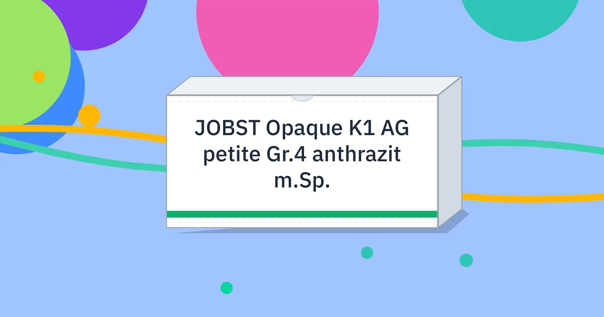 Symbolbild: Packung mit der Aufschrift JOBST Opaque K1 AG petite Gr.4 anthrazit m.Sp. (PZN 16271511) – Verfügbarkeit und Bezug in Apotheken in Frankfurt am Main