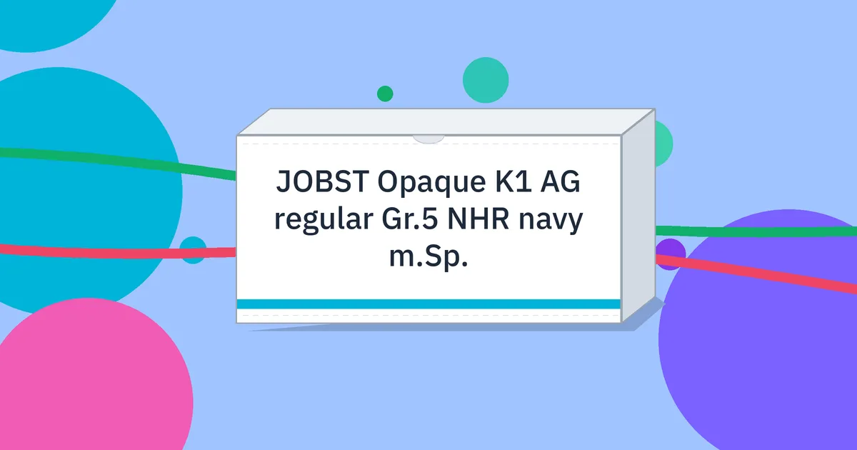 Symbolbild: Packung mit der Aufschrift JOBST Opaque K1 AG regular Gr.5 NHR navy m.Sp. (PZN 13091501) – Verfügbarkeit und Bezug in Apotheken in Frankfurt am Main