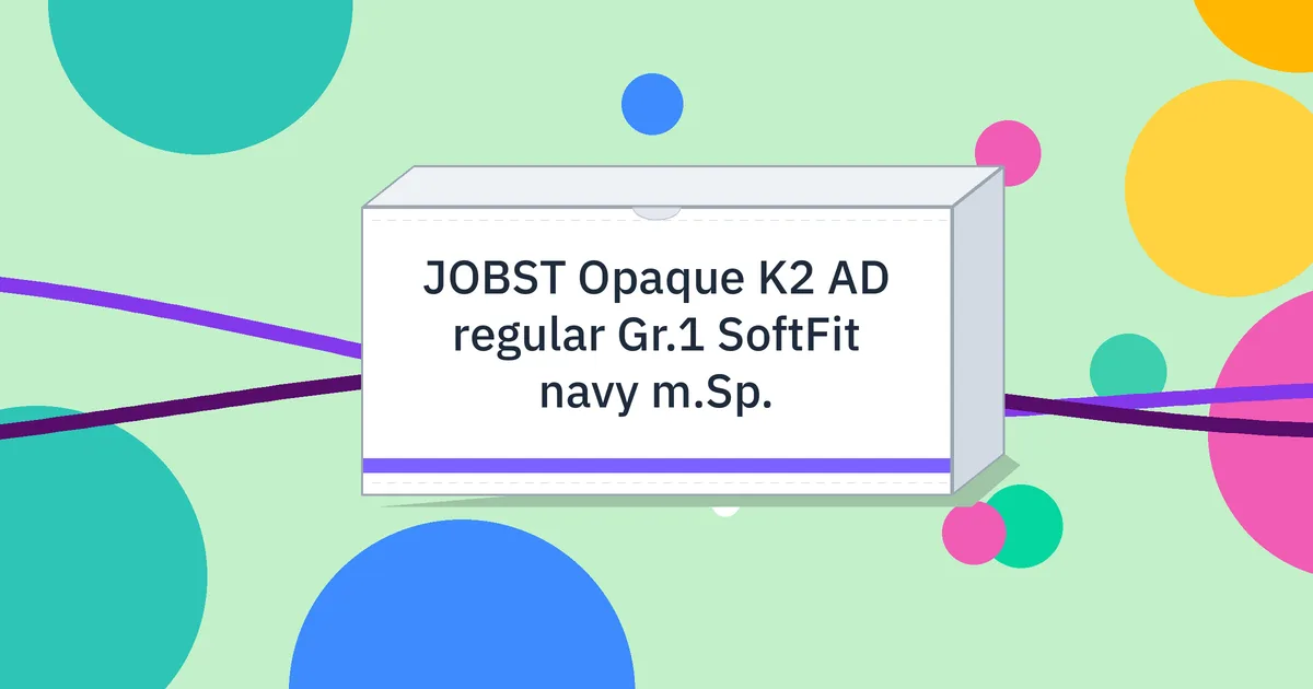 Symbolbild: Packung mit der Aufschrift JOBST Opaque K2 AD regular Gr.1 SoftFit navy m.Sp. (PZN 13110919) – Verfügbarkeit und Bezug in Apotheken in Frankfurt am Main