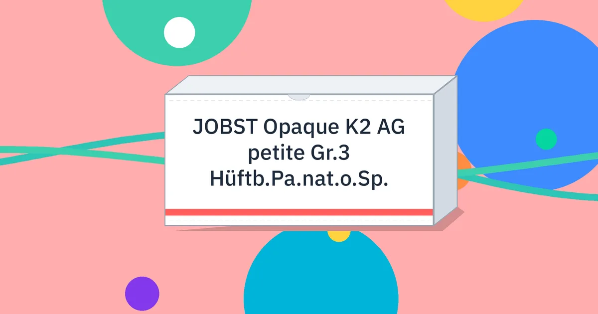Symbolbild: Packung mit der Aufschrift JOBST Opaque K2 AG petite Gr.3 Hüftb.Pa.nat.o.Sp. (PZN 13114768) – Verfügbarkeit und Bezug in Apotheken in Frankfurt am Main
