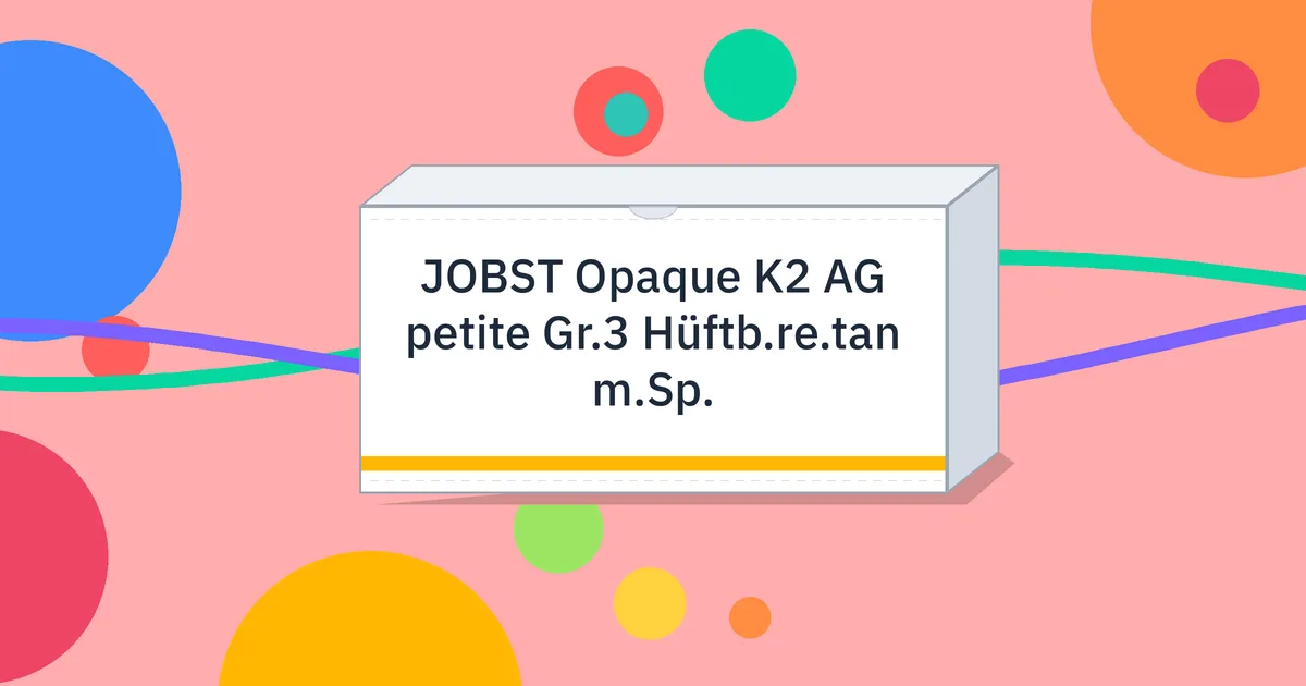 Symbolbild: Packung mit der Aufschrift JOBST Opaque K2 AG petite Gr.3 Hüftb.re.tan m.Sp. (PZN 16288291) – Verfügbarkeit und Bezug in Apotheken in Frankfurt am Main