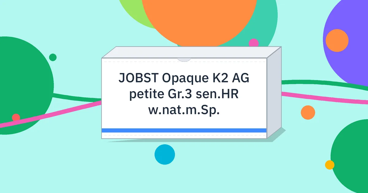 Symbolbild: Packung mit der Aufschrift JOBST Opaque K2 AG petite Gr.3 sen.HR w.nat.m.Sp. (PZN 11256955) – Verfügbarkeit und Bezug in Apotheken in Frankfurt am Main