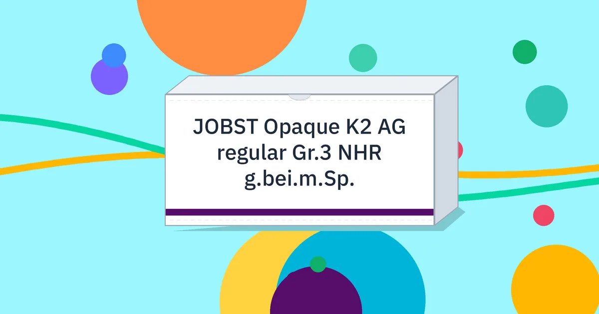 Symbolbild: Packung mit der Aufschrift JOBST Opaque K2 AG regular Gr.3 NHR g.bei.m.Sp. (PZN 16280177) – Verfügbarkeit und Bezug in Apotheken in Frankfurt am Main