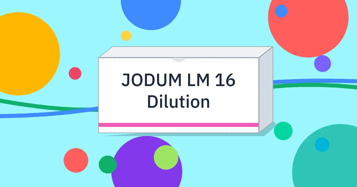 Symbolbild: Packung mit der Aufschrift JODUM LM 16 Dilution (PZN 12915733) – Verfügbarkeit und Bezug in Apotheken in Frankfurt am Main