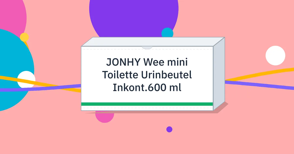 Symbolbild: Packung mit der Aufschrift JONHY Wee mini Toilette Urinbeutel Inkont.600 ml (PZN 13582854) – Verfügbarkeit und Bezug in Apotheken in Frankfurt am Main