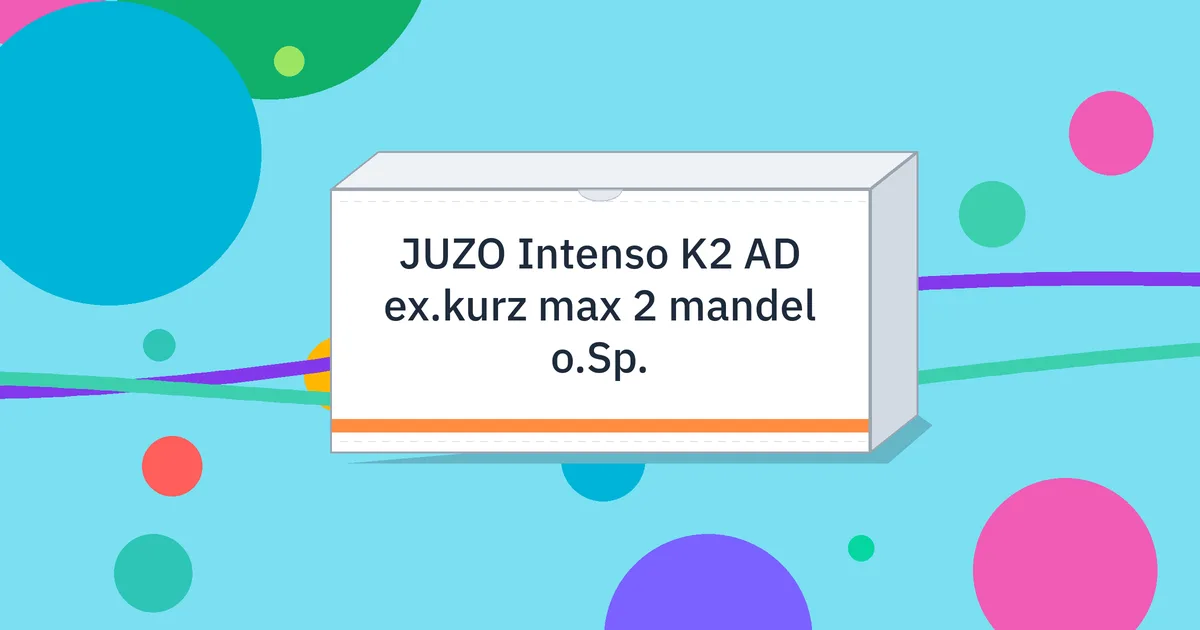 Symbolbild: Packung mit der Aufschrift JUZO Intenso K2 AD ex.kurz max 2 mandel o.Sp. (PZN 18617592) – Verfügbarkeit und Bezug in Apotheken in Frankfurt am Main