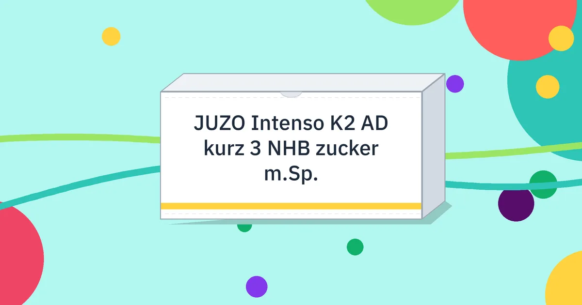 Symbolbild: Packung mit der Aufschrift JUZO Intenso K2 AD kurz 3 NHB zucker m.Sp. (PZN 18610756) – Verfügbarkeit und Bezug in Apotheken in Frankfurt am Main
