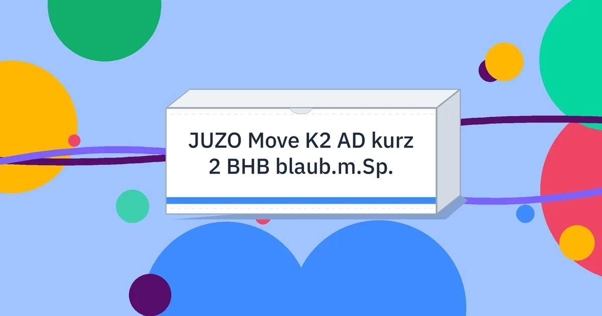 Symbolbild: Packung mit der Aufschrift JUZO Move K2 AD kurz 2 BHB blaub.m.Sp. (PZN 18540582) – Verfügbarkeit und Bezug in Apotheken in Frankfurt am Main