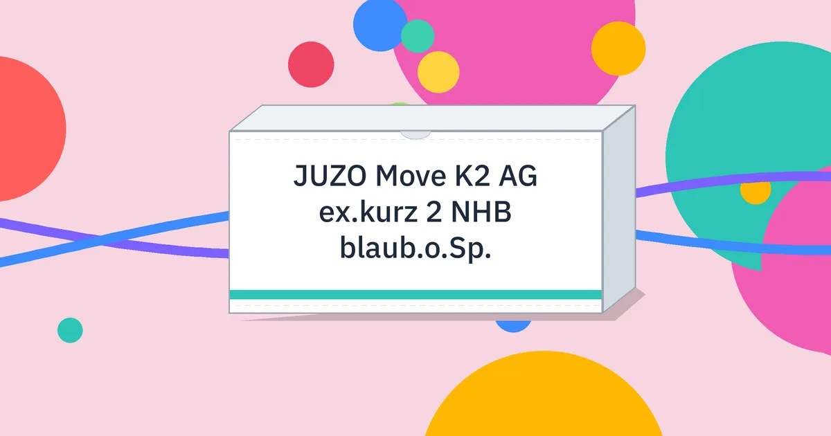 Symbolbild: Packung mit der Aufschrift JUZO Move K2 AG ex.kurz 2 NHB blaub.o.Sp. (PZN 18565211) – Verfügbarkeit und Bezug in Apotheken in Frankfurt am Main