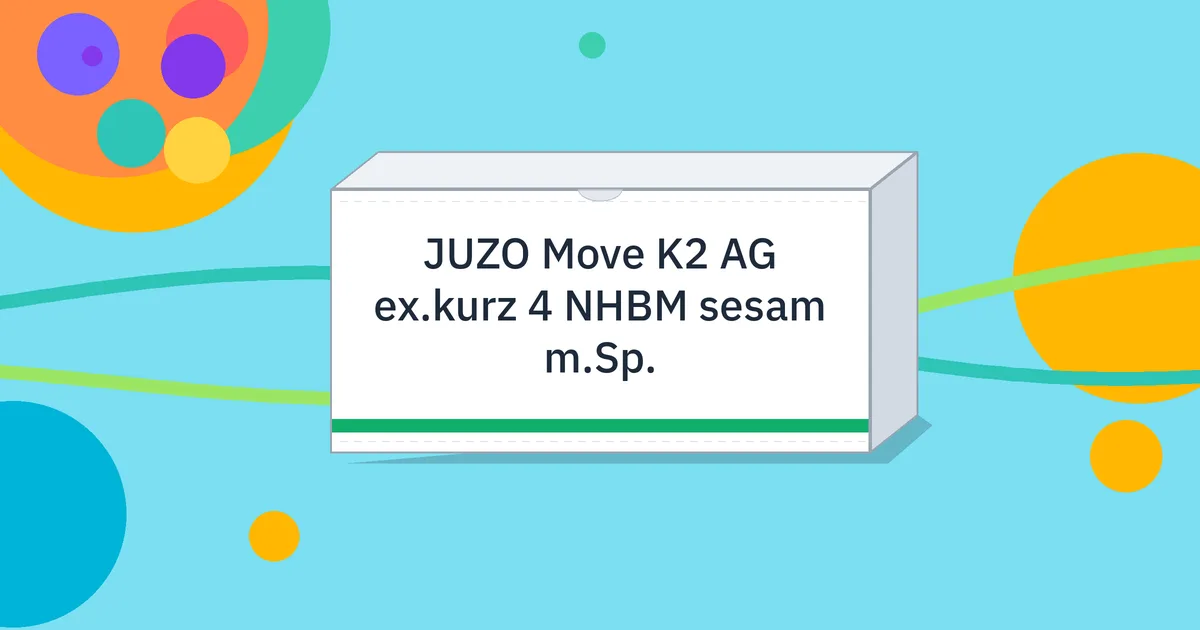 Symbolbild: Packung mit der Aufschrift JUZO Move K2 AG ex.kurz 4 NHBM sesam m.Sp. (PZN 18531293) – Verfügbarkeit und Bezug in Apotheken in Frankfurt am Main