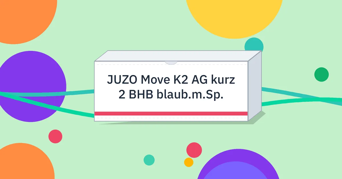 Symbolbild: Packung mit der Aufschrift JUZO Move K2 AG kurz 2 BHB blaub.m.Sp. (PZN 18559676) – Verfügbarkeit und Bezug in Apotheken in Frankfurt am Main