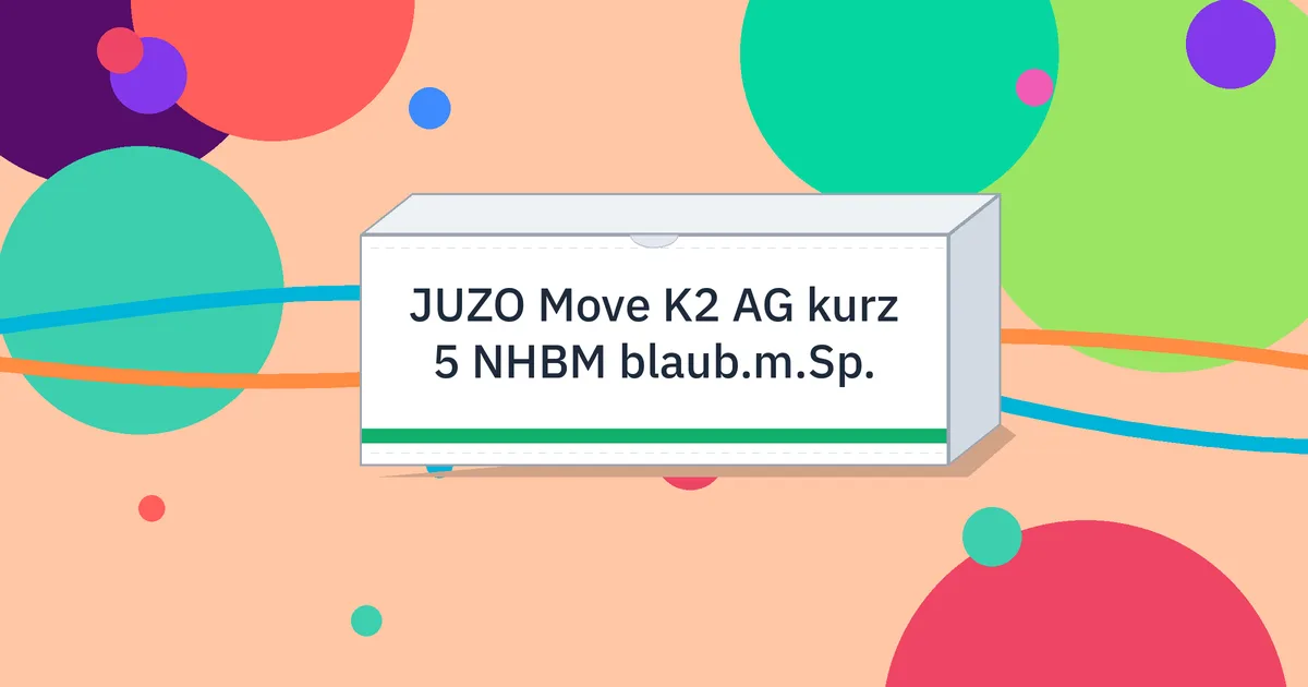 Symbolbild: Packung mit der Aufschrift JUZO Move K2 AG kurz 5 NHBM blaub.m.Sp. (PZN 18558889) – Verfügbarkeit und Bezug in Apotheken in Frankfurt am Main