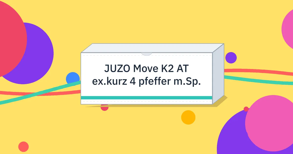 Symbolbild: Packung mit der Aufschrift JUZO Move K2 AT ex.kurz 4 pfeffer m.Sp. (PZN 20670607) – Verfügbarkeit und Bezug in Apotheken in Frankfurt am Main
