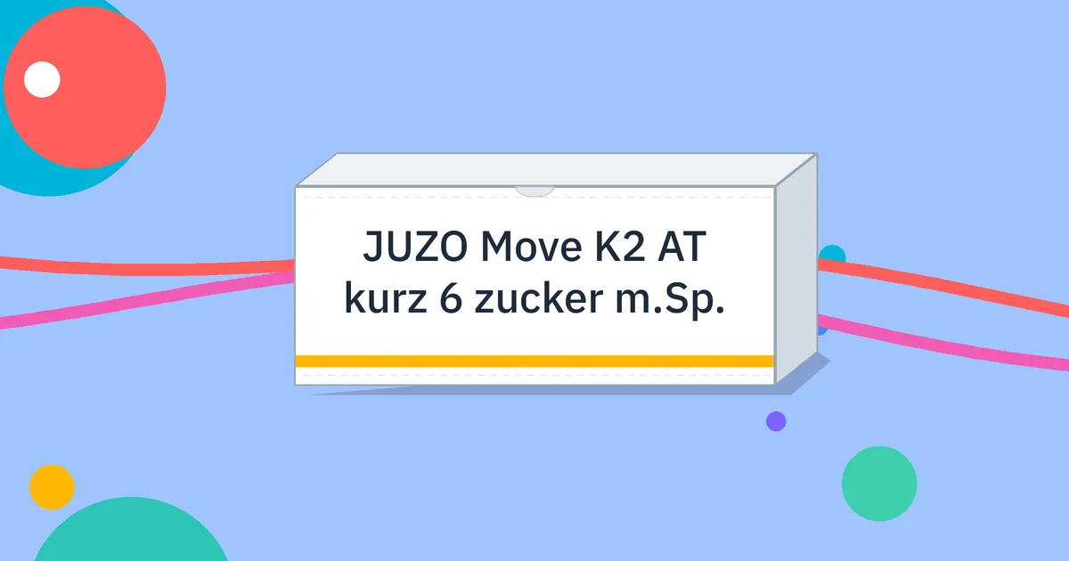 Symbolbild: Packung mit der Aufschrift JUZO Move K2 AT kurz 6 zucker m.Sp. (PZN 20673646) – Verfügbarkeit und Bezug in Apotheken in Frankfurt am Main