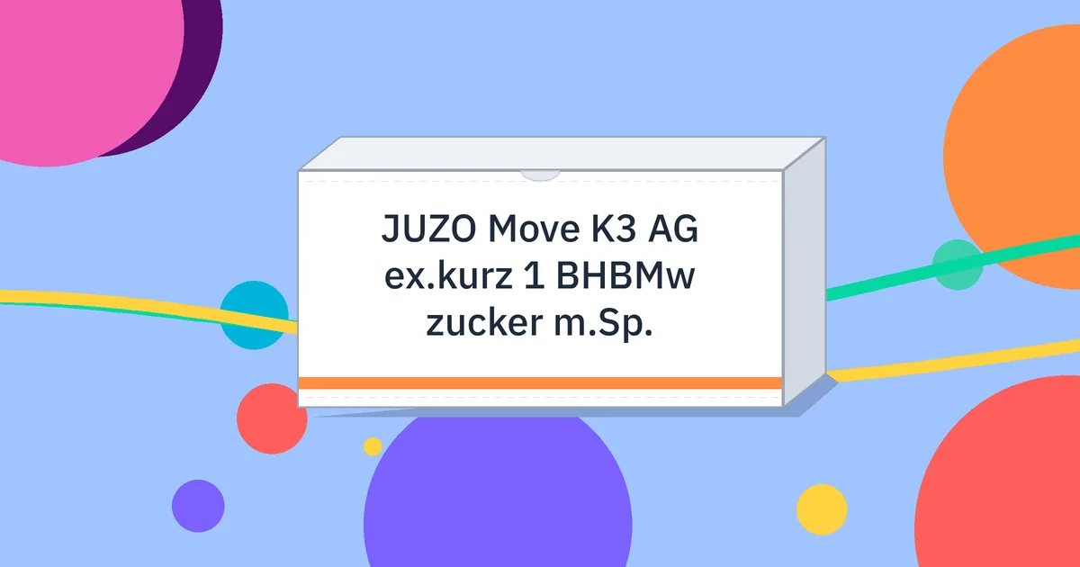 Symbolbild: Packung mit der Aufschrift JUZO Move K3 AG ex.kurz 1 BHBMw zucker m.Sp. (PZN 18584102) – Verfügbarkeit und Bezug in Apotheken in Frankfurt am Main