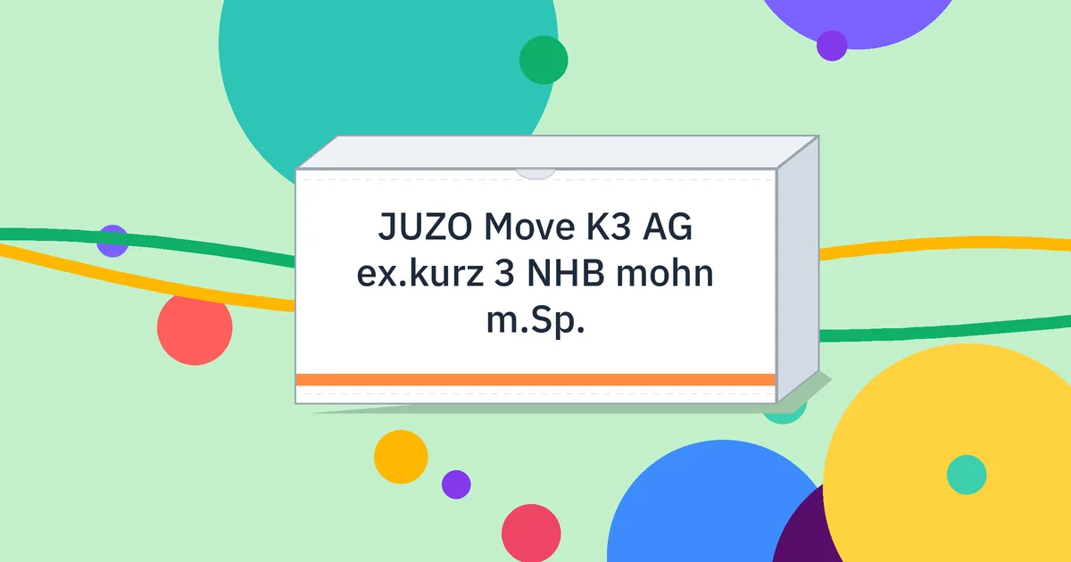 Symbolbild: Packung mit der Aufschrift JUZO Move K3 AG ex.kurz 3 NHB mohn m.Sp. (PZN 18595028) – Verfügbarkeit und Bezug in Apotheken in Frankfurt am Main