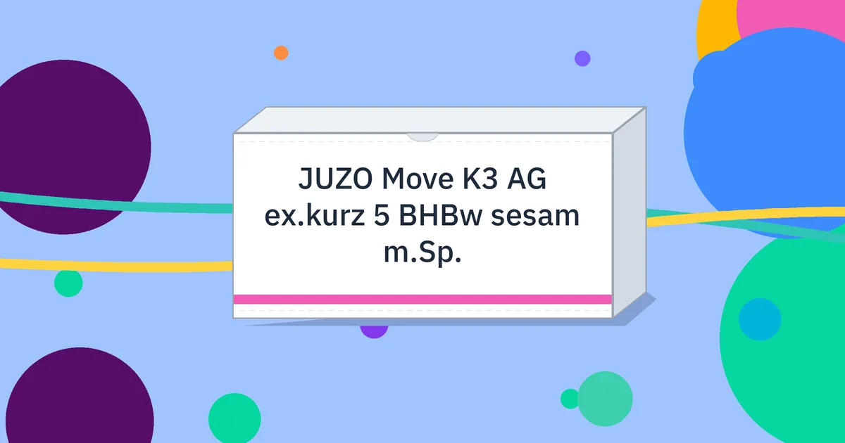 Symbolbild: Packung mit der Aufschrift JUZO Move K3 AG ex.kurz 5 BHBw sesam m.Sp. (PZN 18583858) – Verfügbarkeit und Bezug in Apotheken in Frankfurt am Main