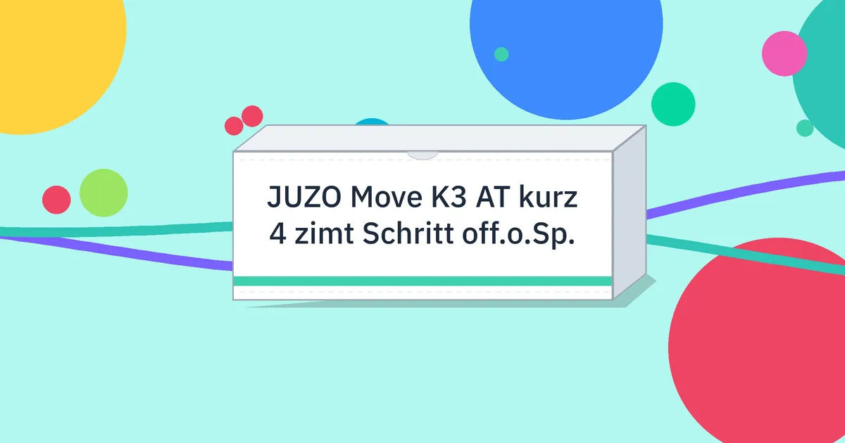 Symbolbild: Packung mit der Aufschrift JUZO Move K3 AT kurz 4 zimt Schritt off.o.Sp. (PZN 20685112) – Verfügbarkeit und Bezug in Apotheken in Frankfurt am Main