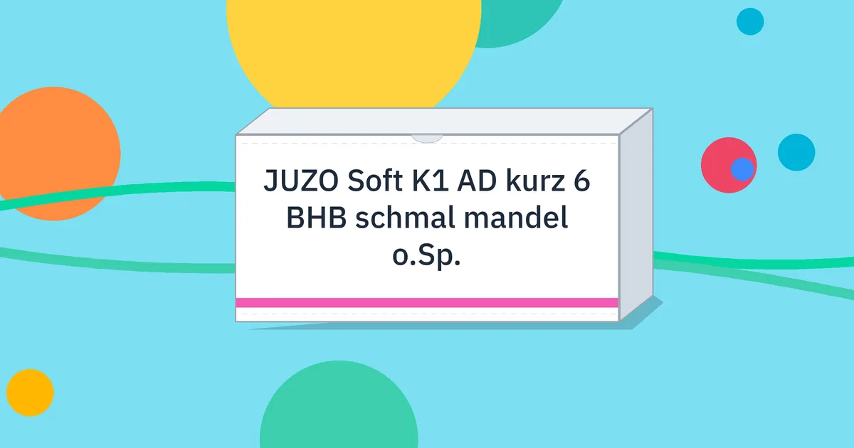 Symbolbild: Packung mit der Aufschrift JUZO Soft K1 AD kurz 6 BHB schmal mandel o.Sp. (PZN 15463935) – Verfügbarkeit und Bezug in Apotheken in Frankfurt am Main